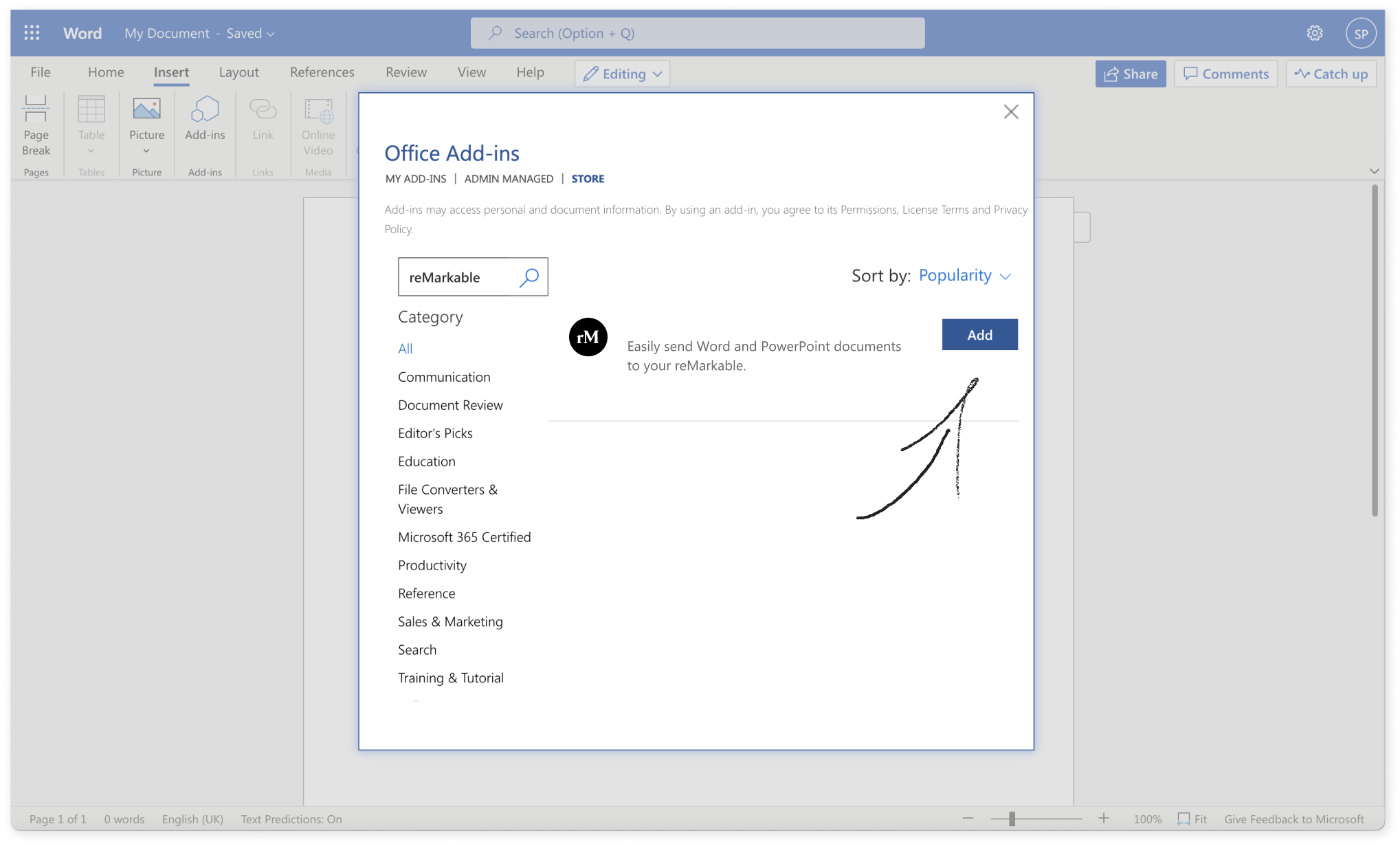 Read on reMarkable - Word and PowerPoint add-ins