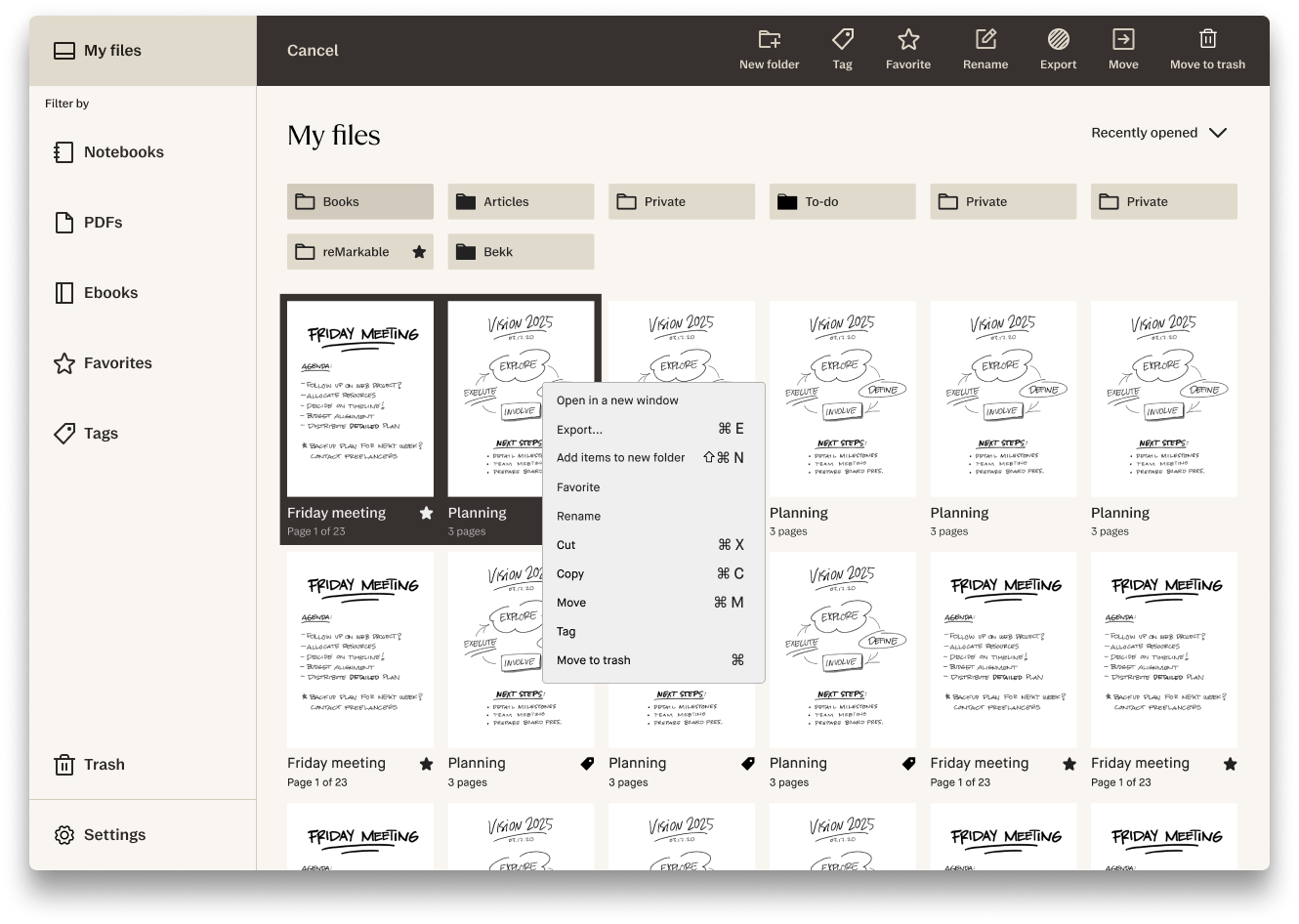 Importing and exporting files